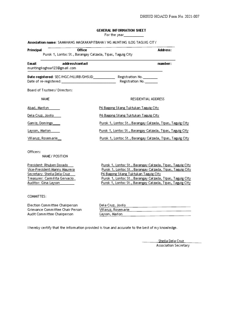 DHSUD General Information Sheet 2021 | PDF | Business | Governance