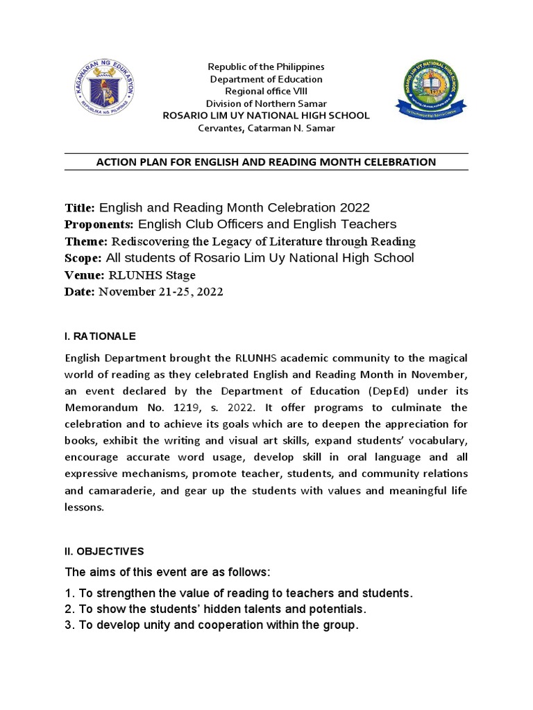 Action Plan for English and Reading Month Celebration.docx | PDF ...