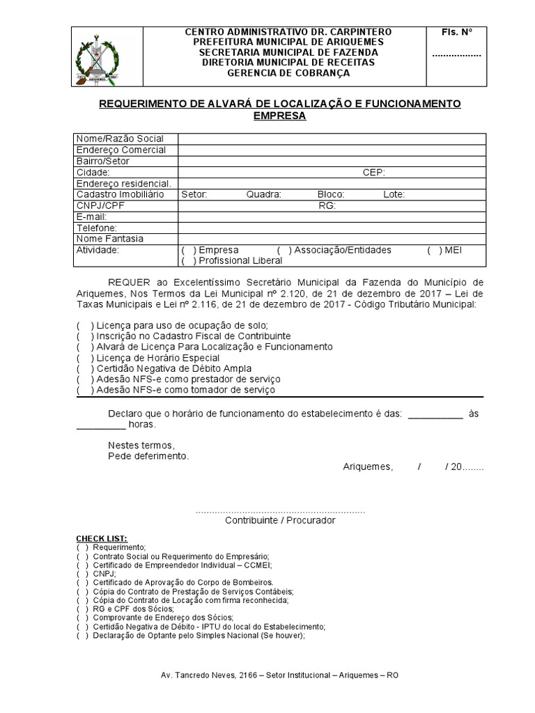 Requerimento de Alvará de Funcionamento | PDF | Economias