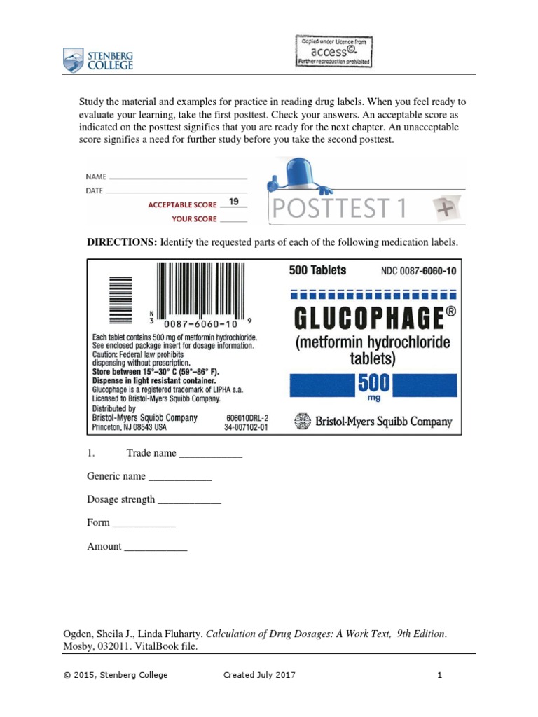 Drug Label Answer Key | PDF | Tablet (Pharmacy) | Medicine