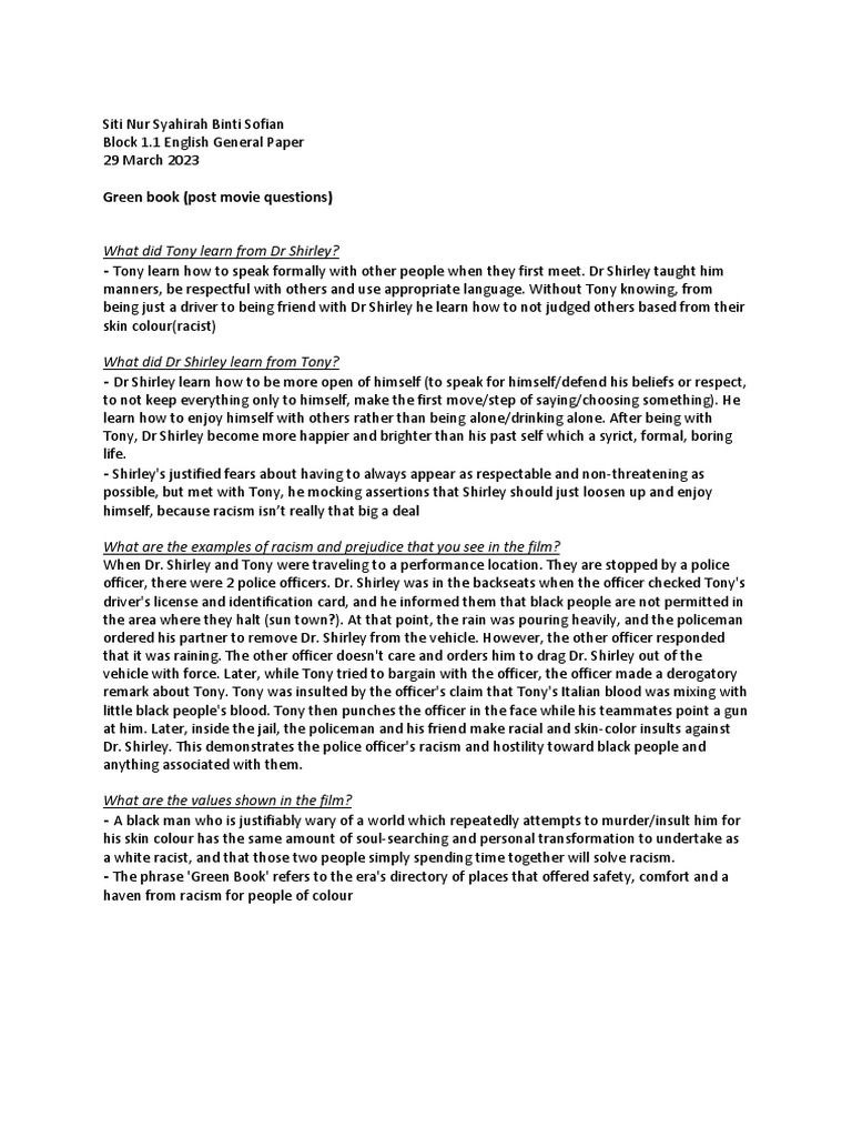 Green Book - Syahirah | PDF | Racism | Discrimination & Race Relations