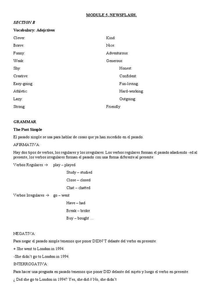 Module 5 Section B Vocabulary and Grammar | PDF