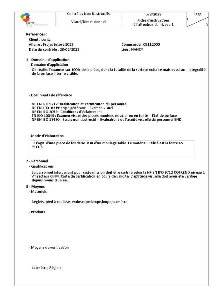 Fiche D'instruction VT | PDF | Contrôle non destructif | Processus d ...