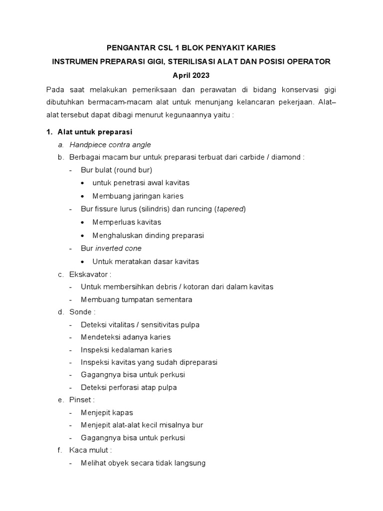 PENGANTAR CSL 1 Instrumen, Sterilisasi, Posisi | PDF