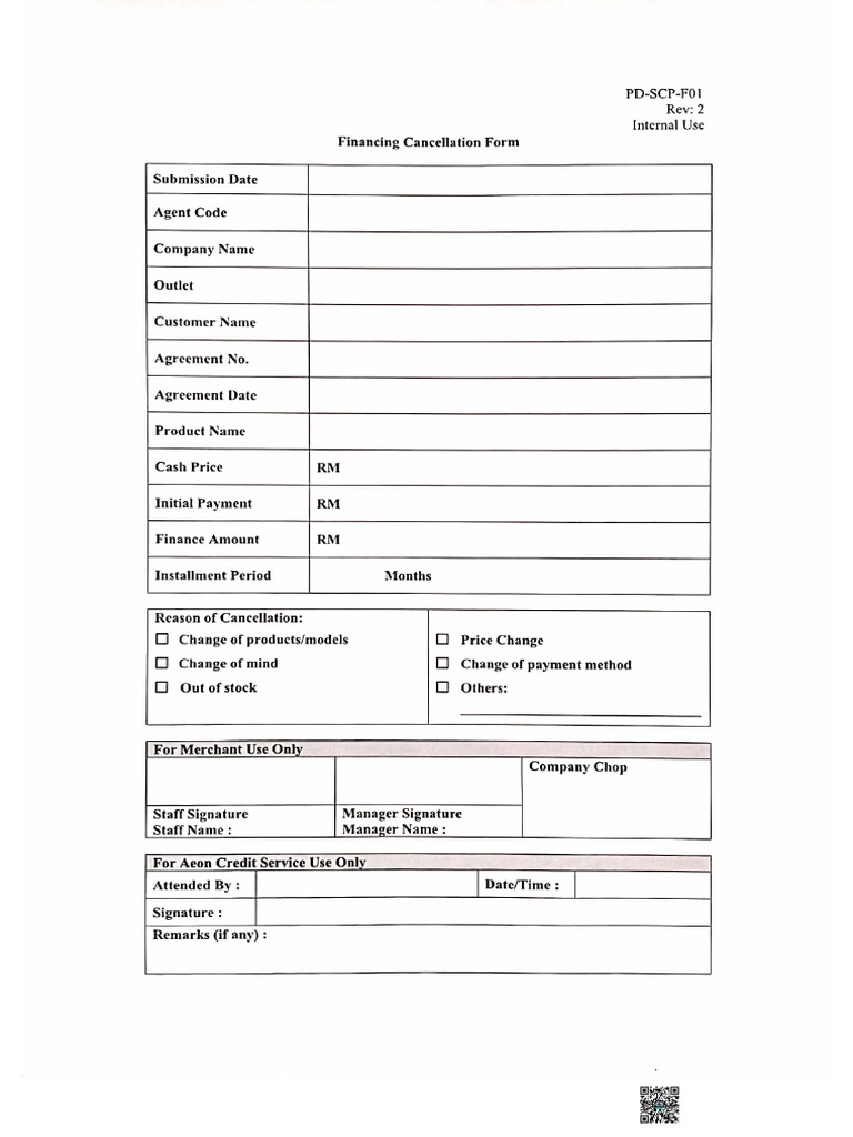 FINANCING CANCELLATION FORM | PDF