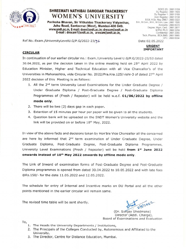 Circular No 56 Regarding The Question Bank of The University Level Ug ...