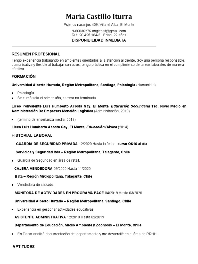 Curriculum Maria Castillo | PDF