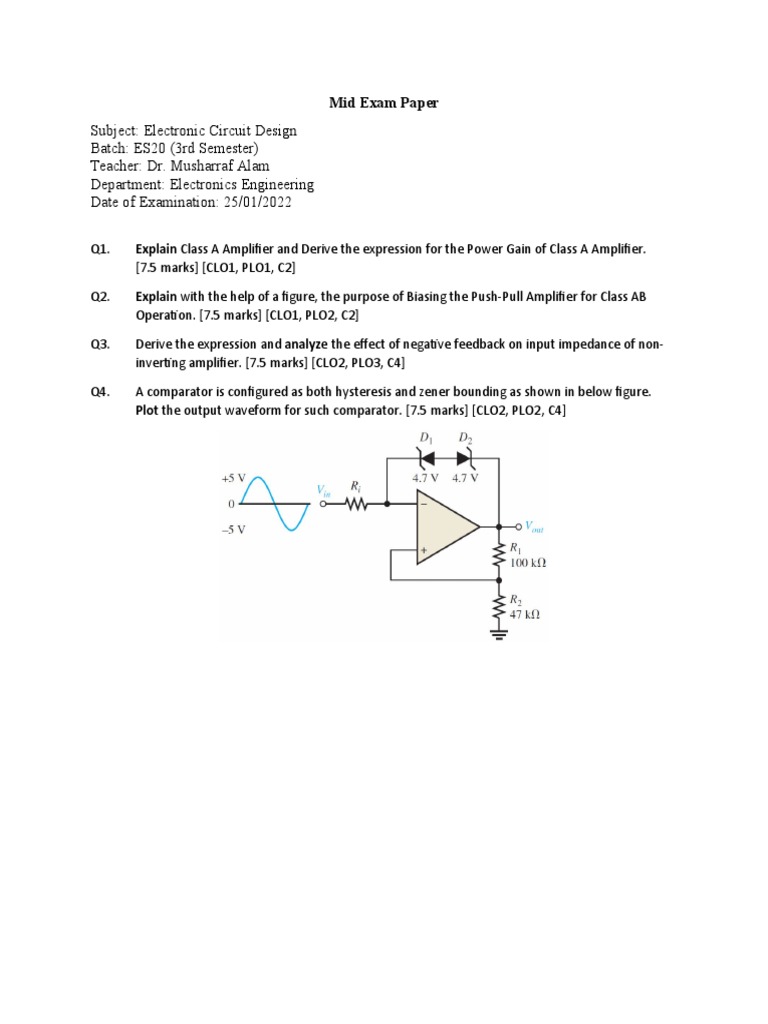 ECD Mid Exam Paper - Circuit Design | PDF | Teaching Methods ...