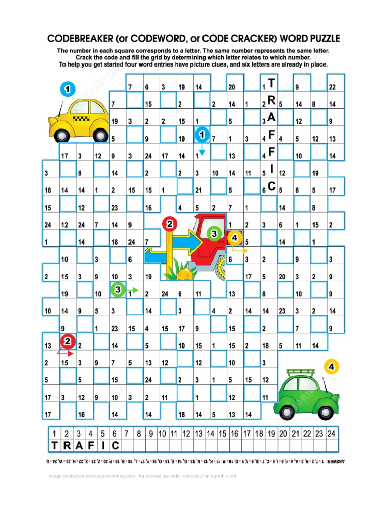 Transport Codebreaker Puzzle - Free Printable Puzzle Games | PDF