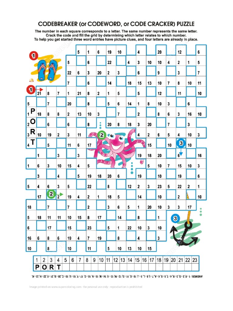 Underwater Life and Beach Codebreaker Word Puzzle - Free Printable Puzzle Games | PDF