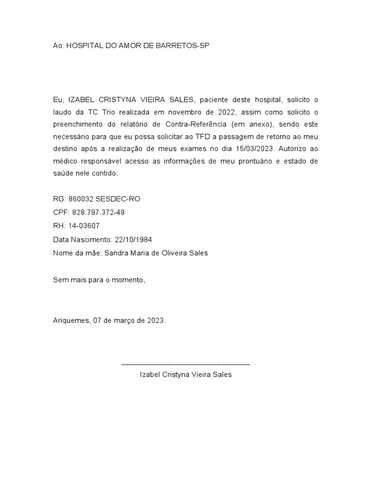Modelo De Carta De Solicitacao Pdf