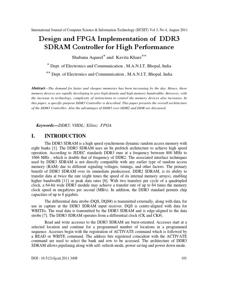 Design and FPGA Implementation of DDR3 SDRAM Controller For High Performance | PDF | Computer ...