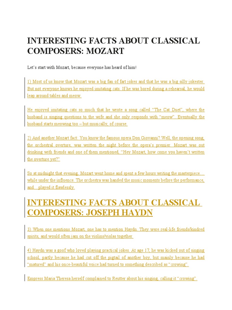 Interesting Facts About Classical Composers | PDF
