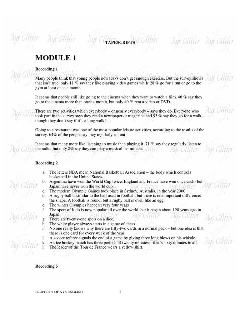 NEW CUTTING EDGE - PRE-INTERMEDIATE - Tapescripts | PDF | Television | Asia