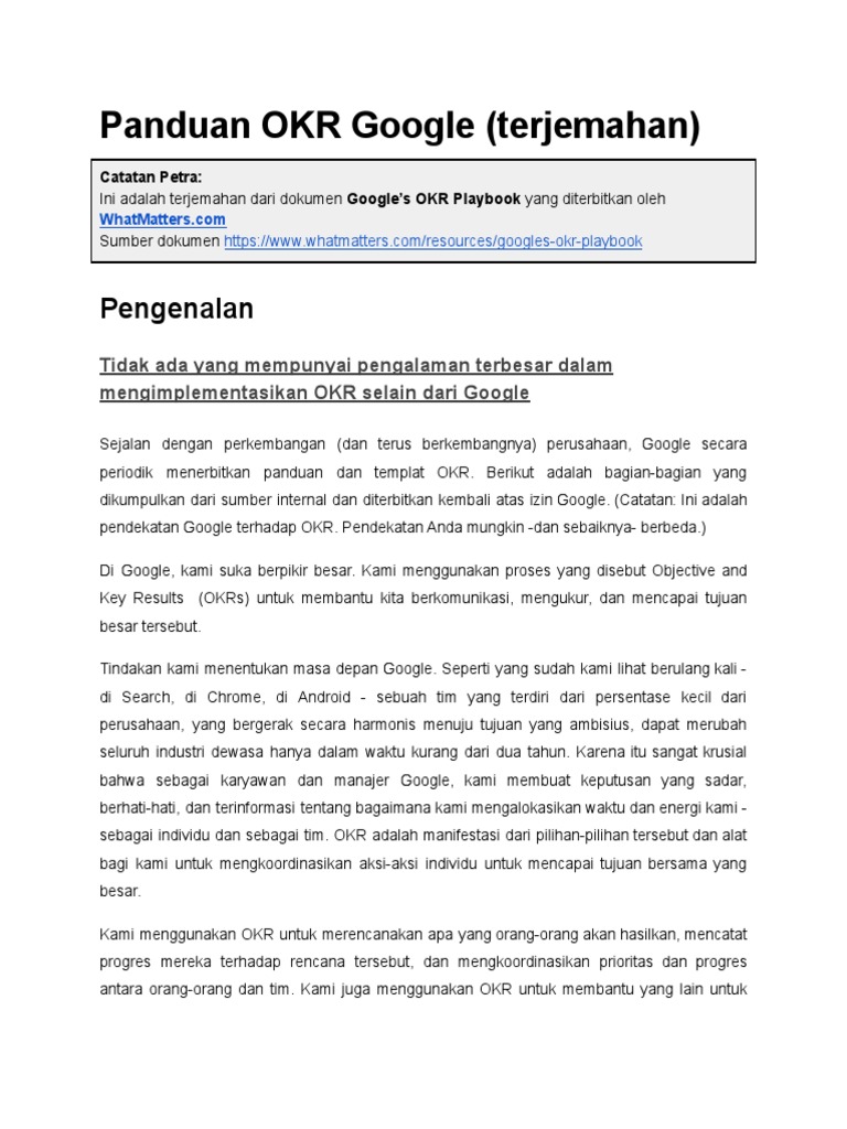 Buku Pedoman - OKR Google (Terjemahan) | PDF
