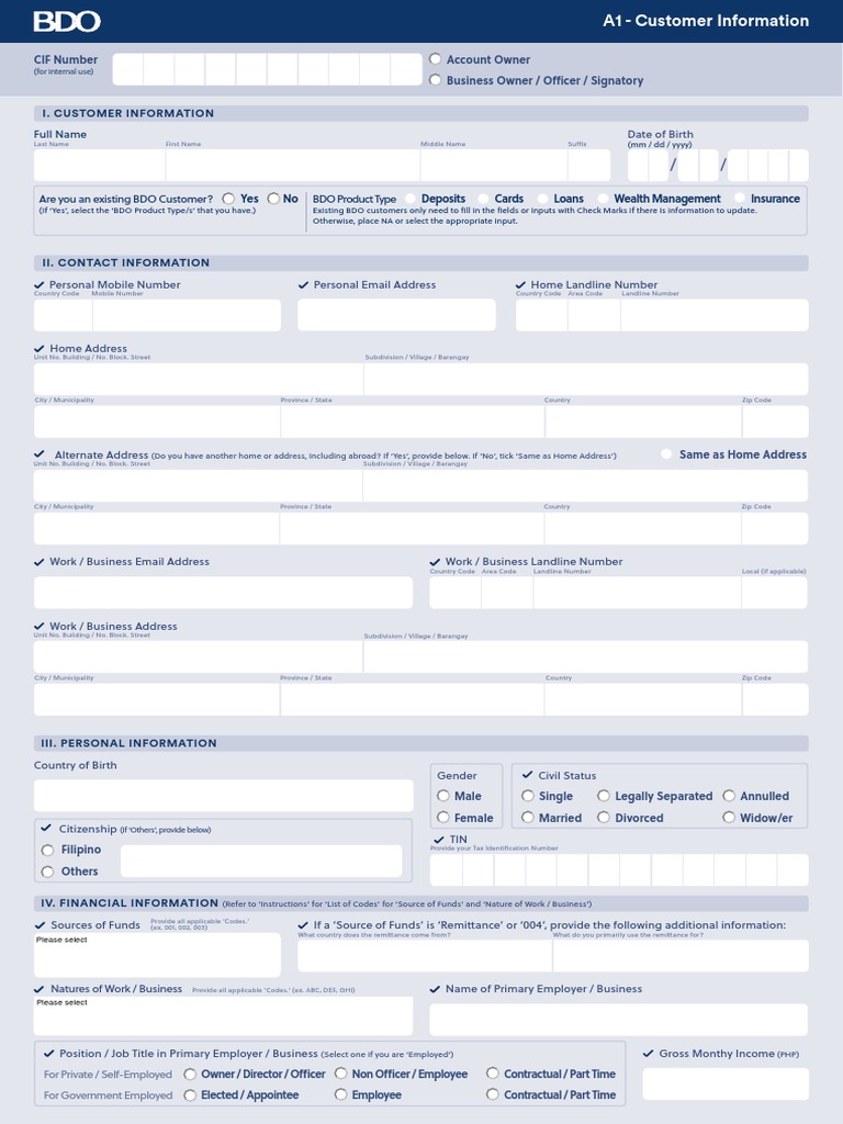 A1 Customer Information Form | PDF | Banks | Credit Card