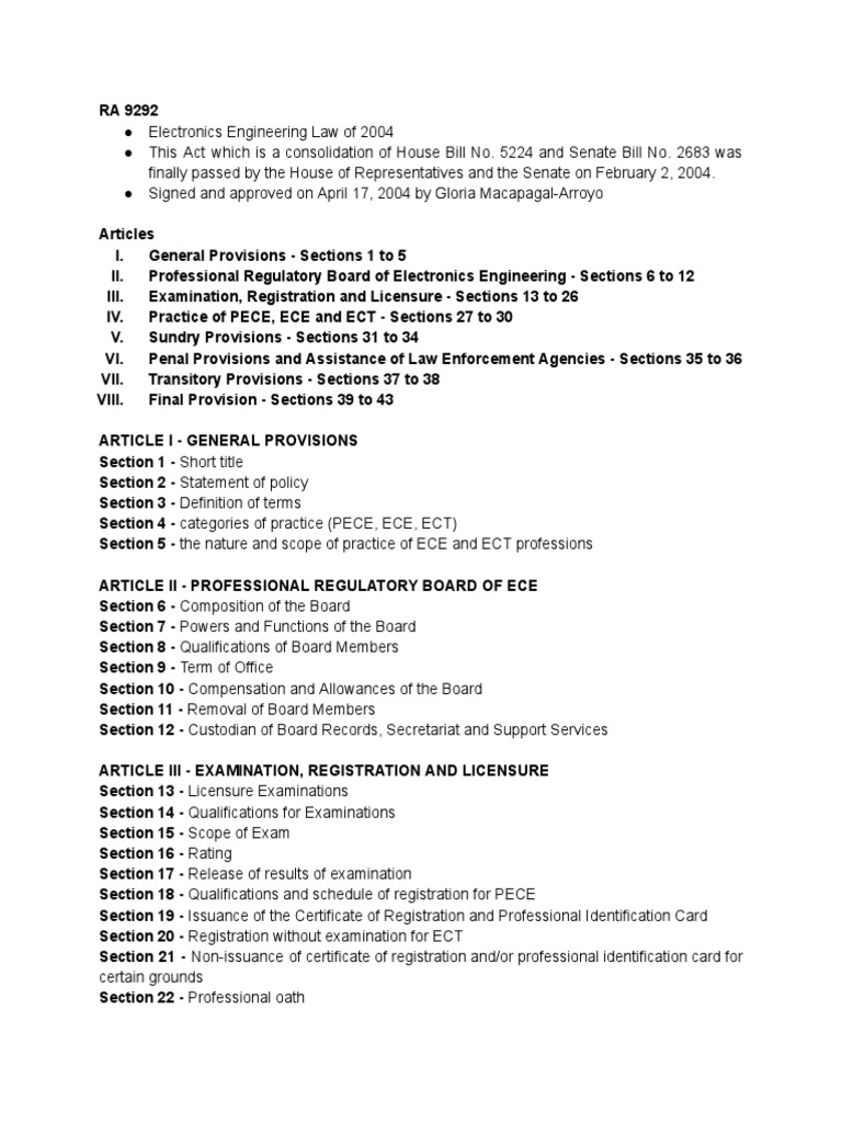 RA 9292 Reviewer | PDF | Licensure | Legal Documents