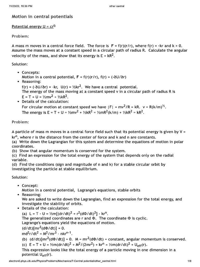 Central Potential | PDF