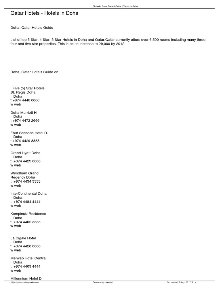 Qatar Hotels - Hotels in Doha | PDF | Doha | Hotel