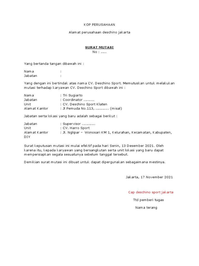 Contoh SK Mutasi Untuk PPDB | PDF