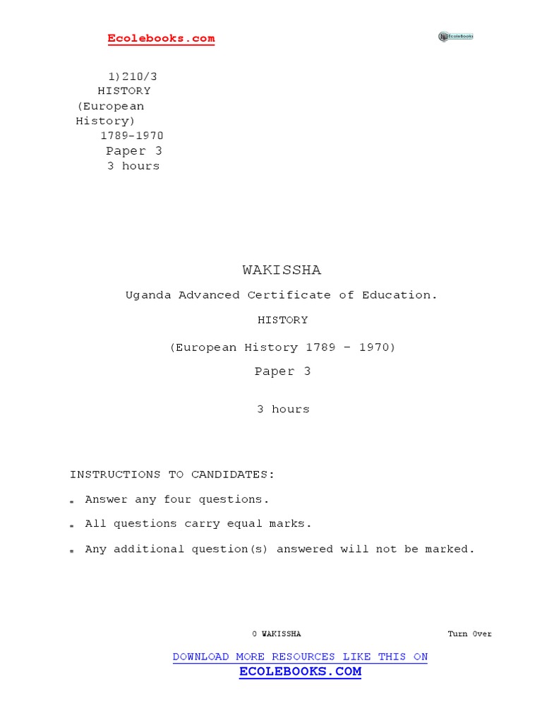 S.6 HISTORY 3 REVISION PAST PAPERS (ecolebooks.com).pdf | PDF