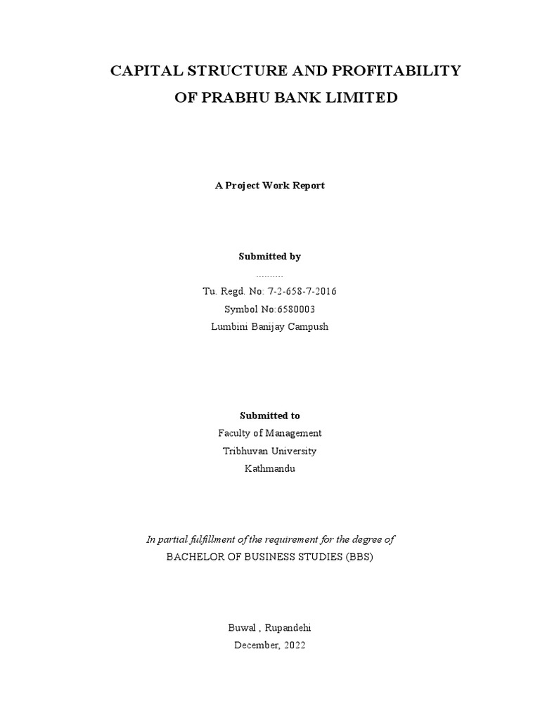 Analysis of Capital Structure and its Impact on Profitability of Prabhu Bank Limited | PDF ...