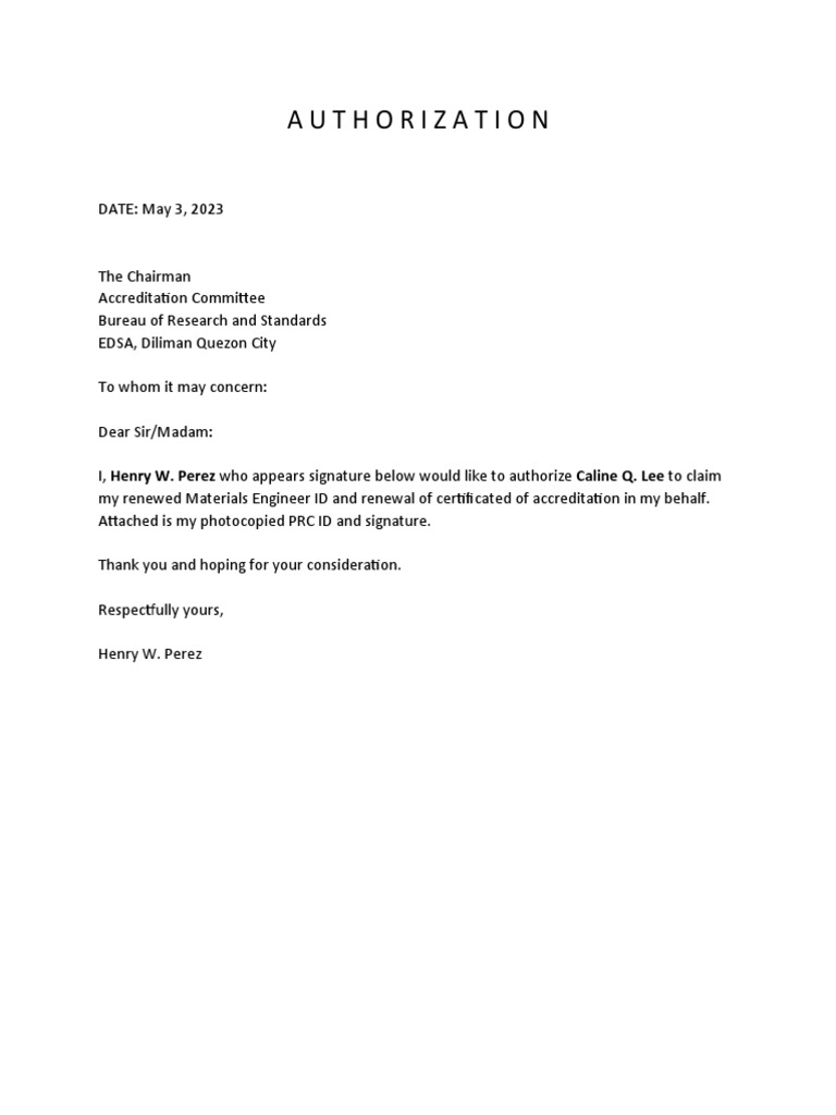 Authorization Letter | PDF