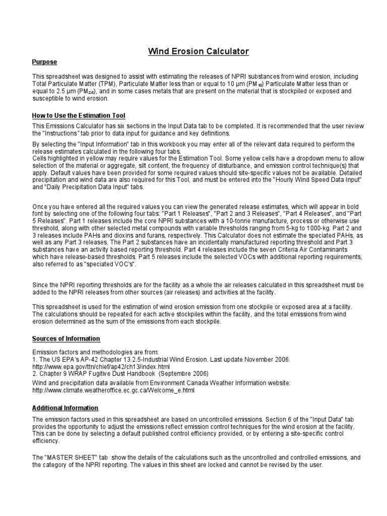 Stockpile and Exposed Area Wind Erosion Emission Calculator - 24 03 ...