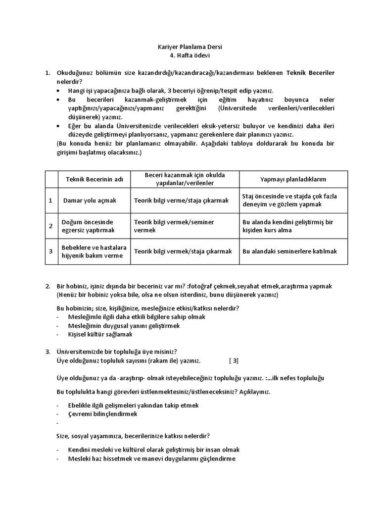kariyer planlama ödev 1 | PDF