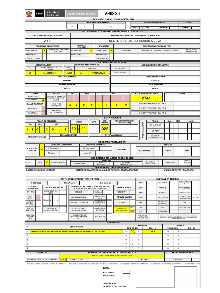 MODELOS DE FUAS PSICOLOGIA 2020.xlsx - FUA 022 NORMAL | PDF | Medicina CLINICA | Cuidado de la salud
