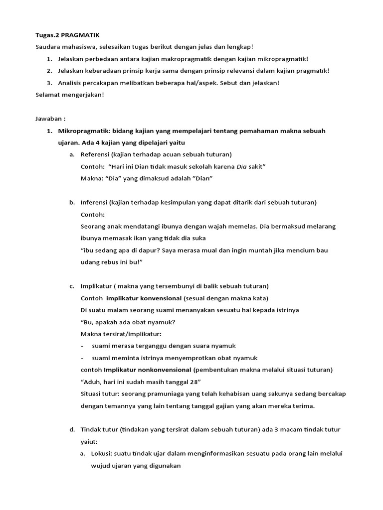 Tugas 2 Pragmatik | PDF