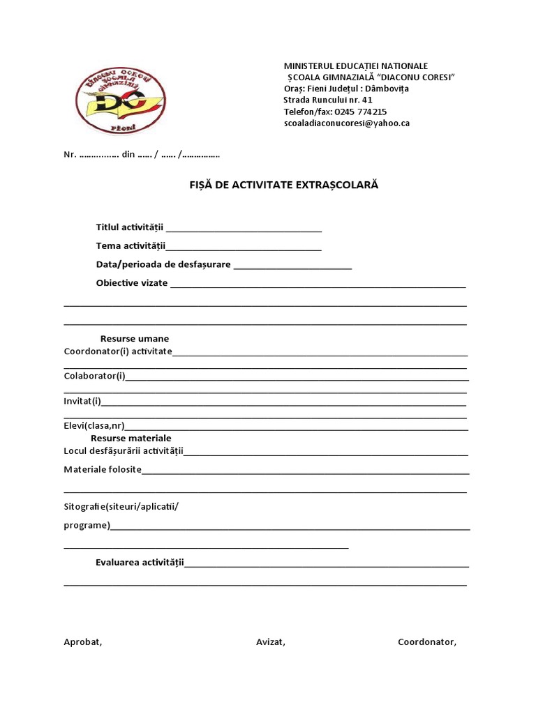 Fisa de Activitate Extrascolara | PDF
