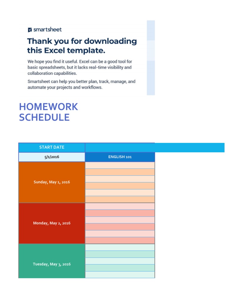 Weekly Homework Schedule Template V1 | PDF