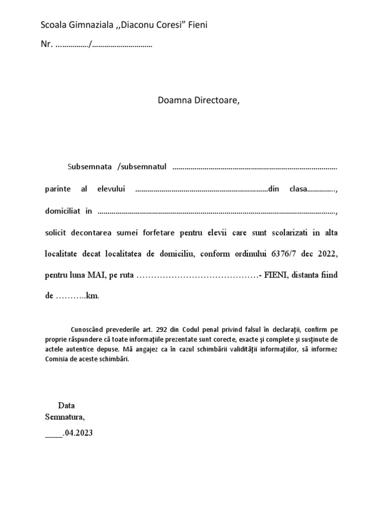 Cerere Transport Elevi-3 | PDF