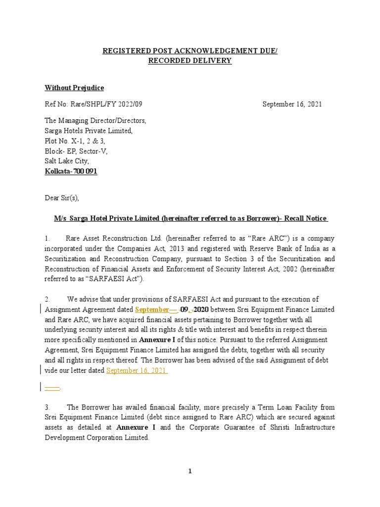 Recall Notice SHPL | PDF | Interest | Loans