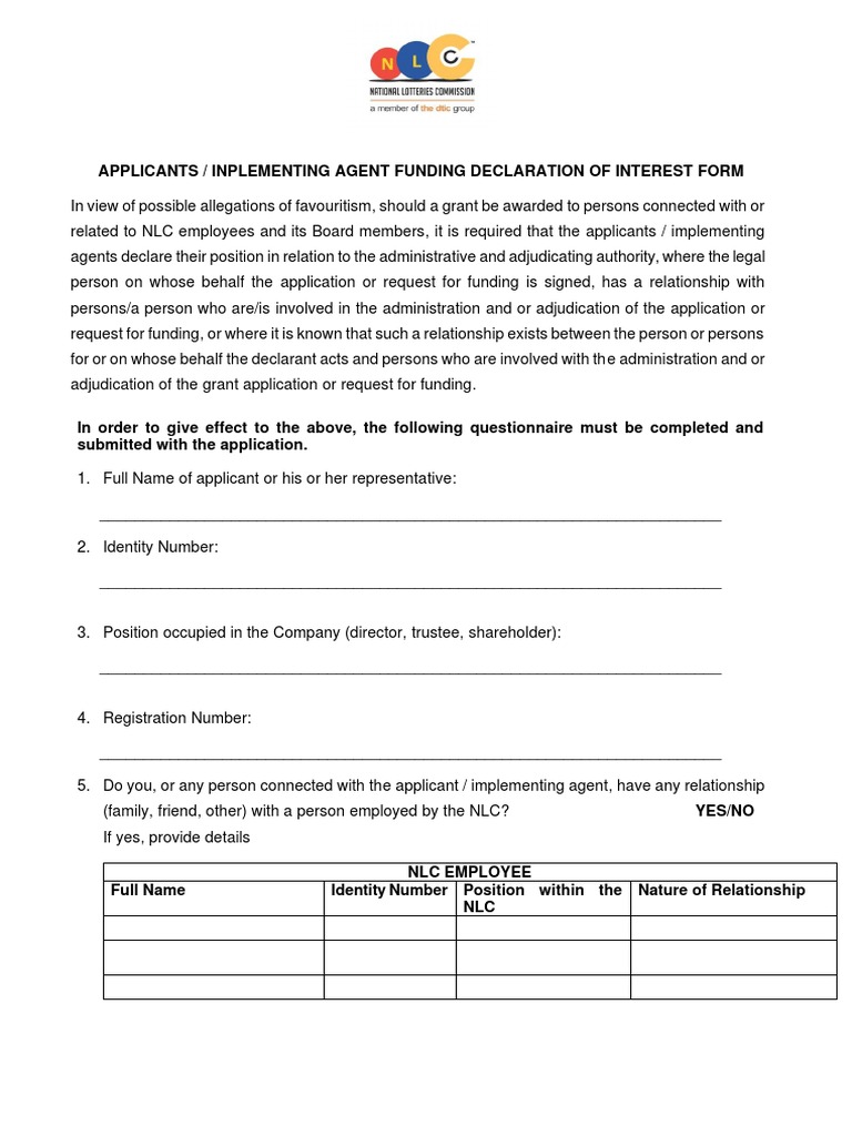 NLC Funding Application Declaration Form | PDF | Background Check | Justice
