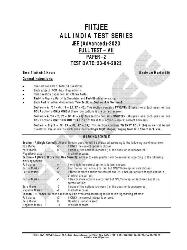 AITS 223 FT VII JEEA Paper 2 OFFLINE PDF | PDF | Acid | Gases