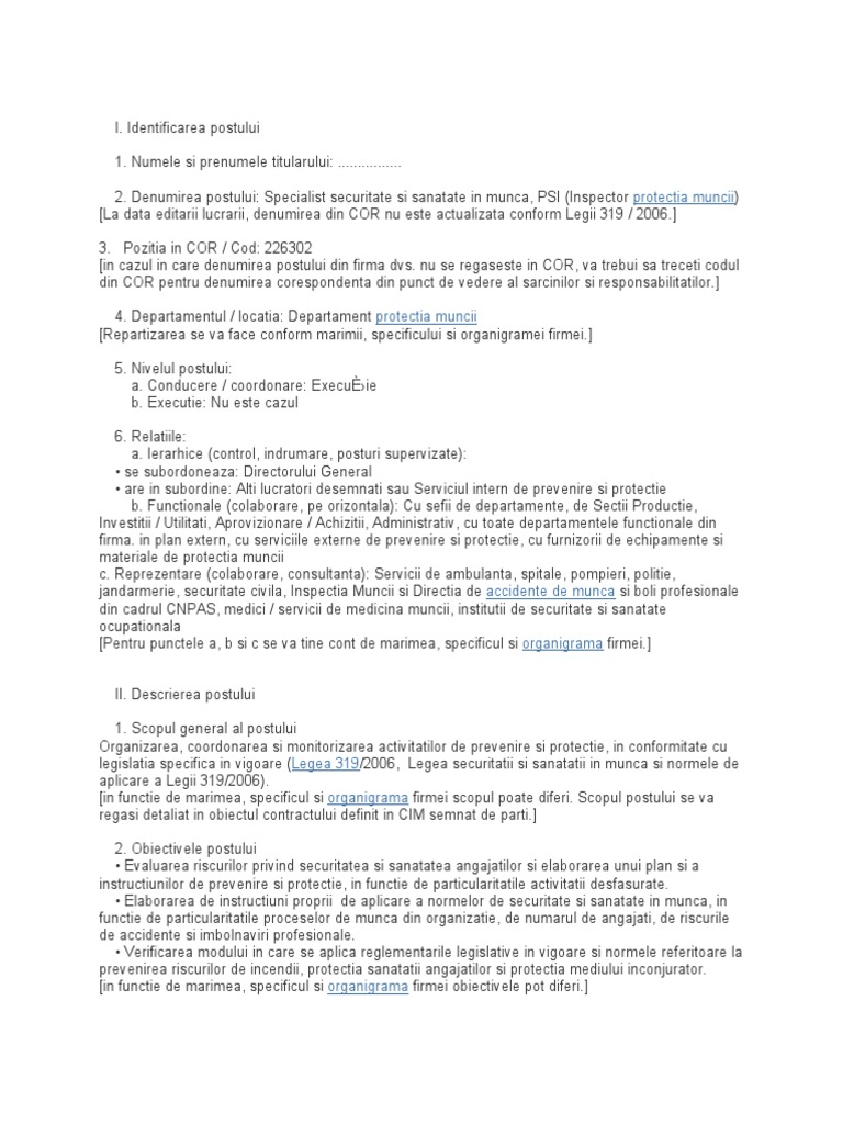 Fisa Post - Specialist SSM | PDF