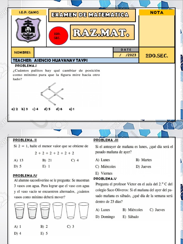 Simulacro.2do - sec.RAZ - MAT 2023 | PDF