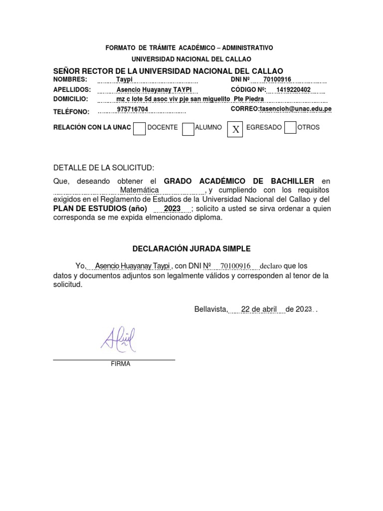 Solicitud Dirigido Al Rector. | PDF