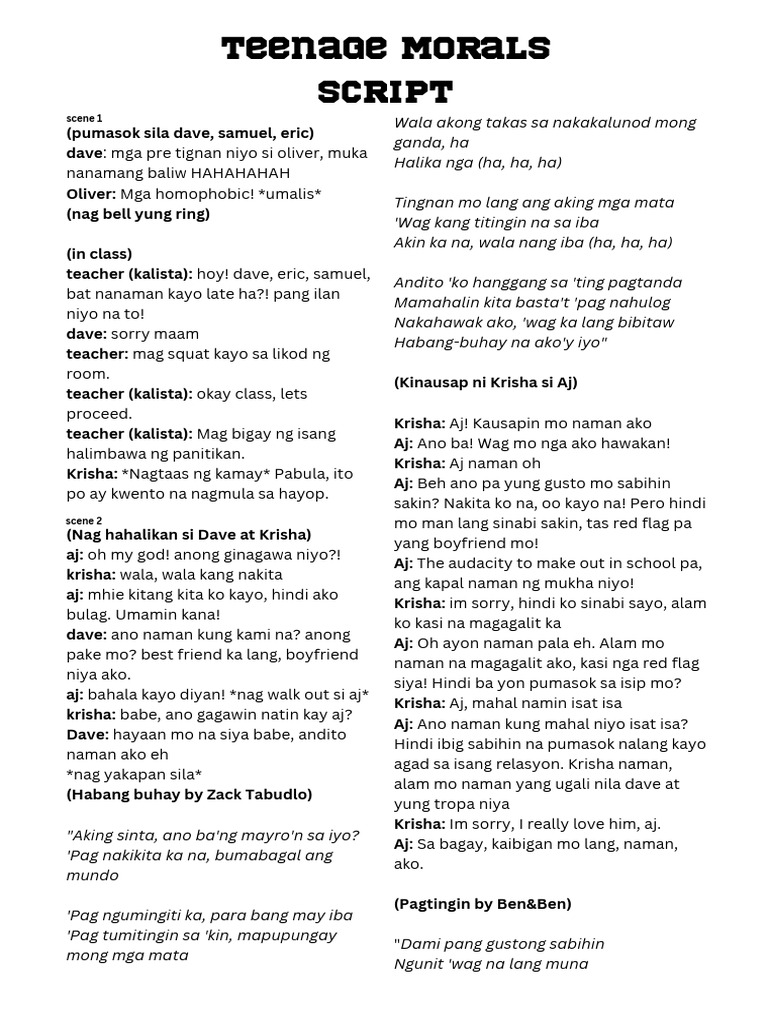Teenage Morals - Script PDF | PDF
