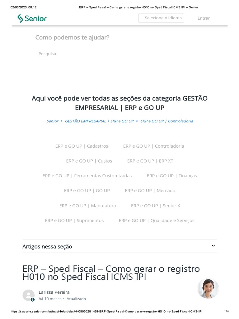 Como Gerar o Registro H010 No Sped Fiscal ICMS IPI - Senior | Download grátis PDF | Planejamento ...