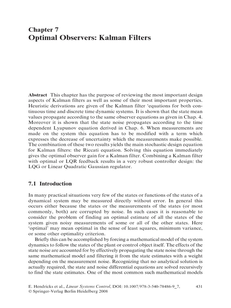 Kalman Filters For Optimal State Estimation Pdf Kalman Filter Mathematics
