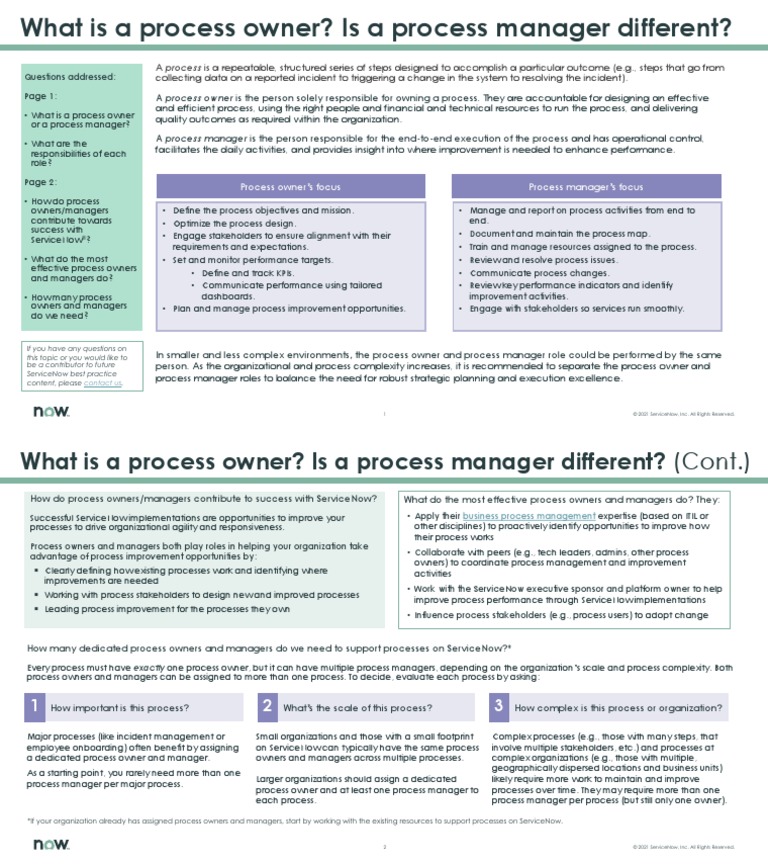 Process Owner Manager Difference PDF | PDF | Performance Indicator ...