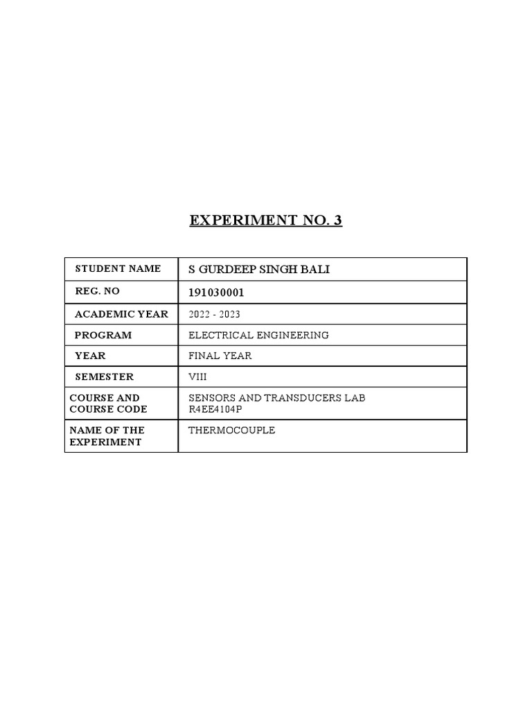 SNT Practical 3 Thermocouple | PDF