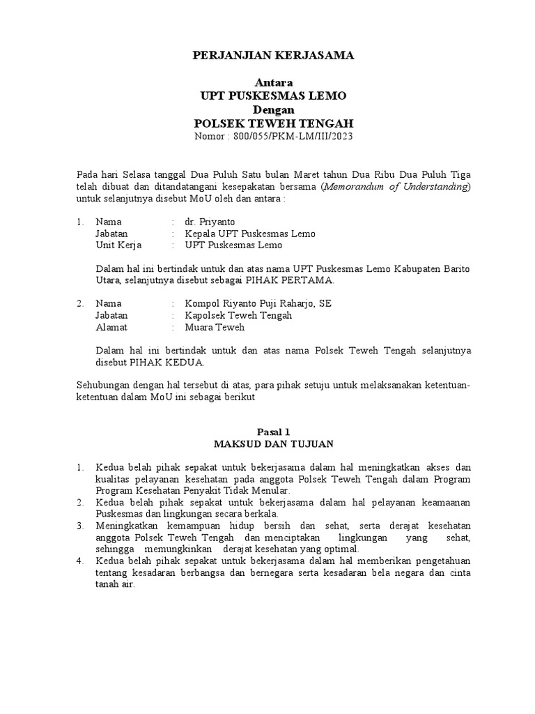 Mou Puskesmas Dengan Polsek Pdf