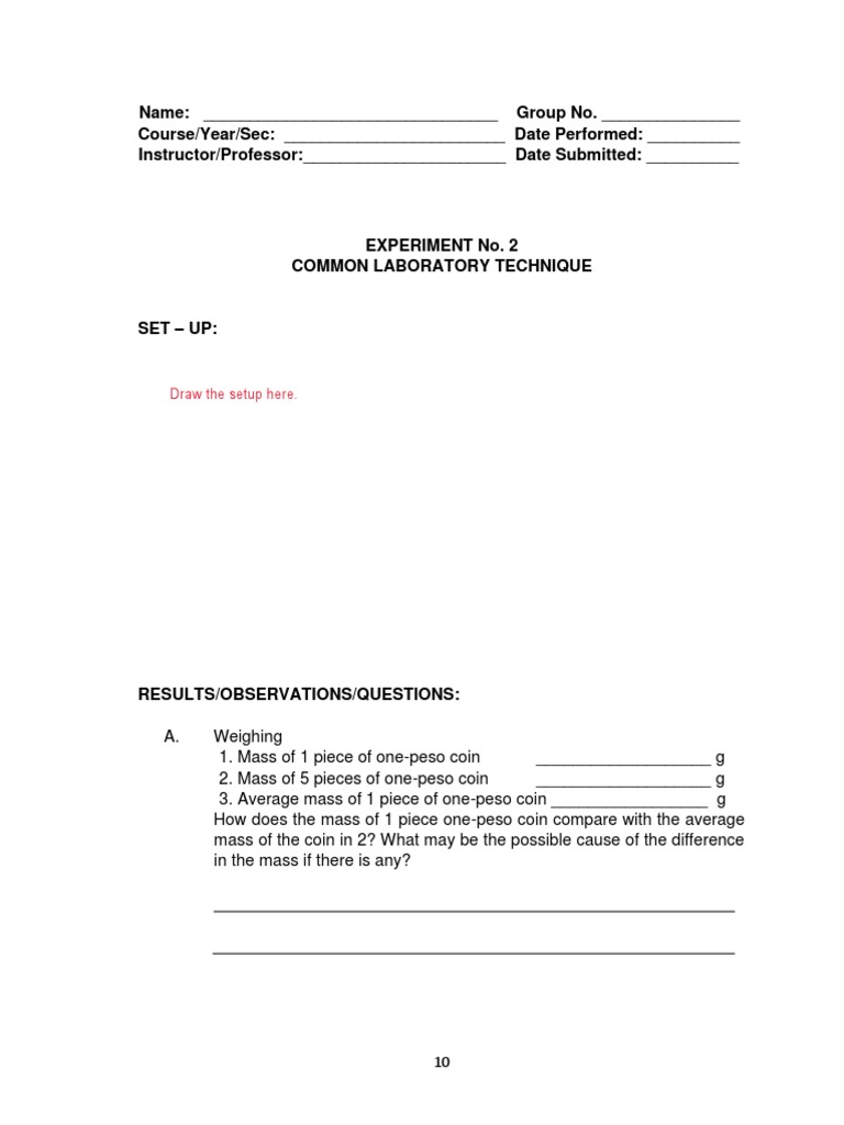 Experiment No. 2 - Common Laboratory Techniques | PDF | Density | Volume