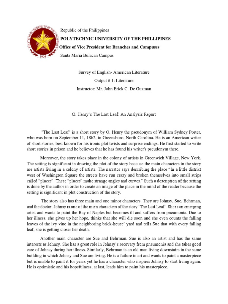 The Last Leaf Analysis Report | PDF | Love | O. Henry