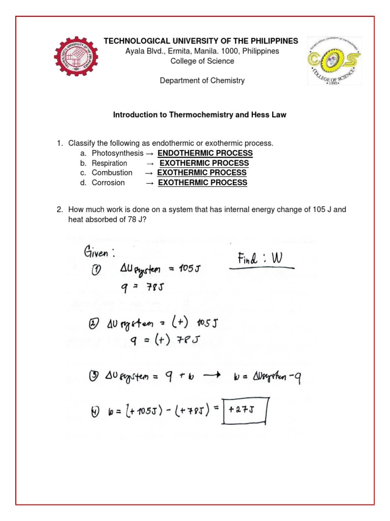Problem Set No. 1 - Thermochemistry - SIERVO PDF | PDF | Metrology | Physics