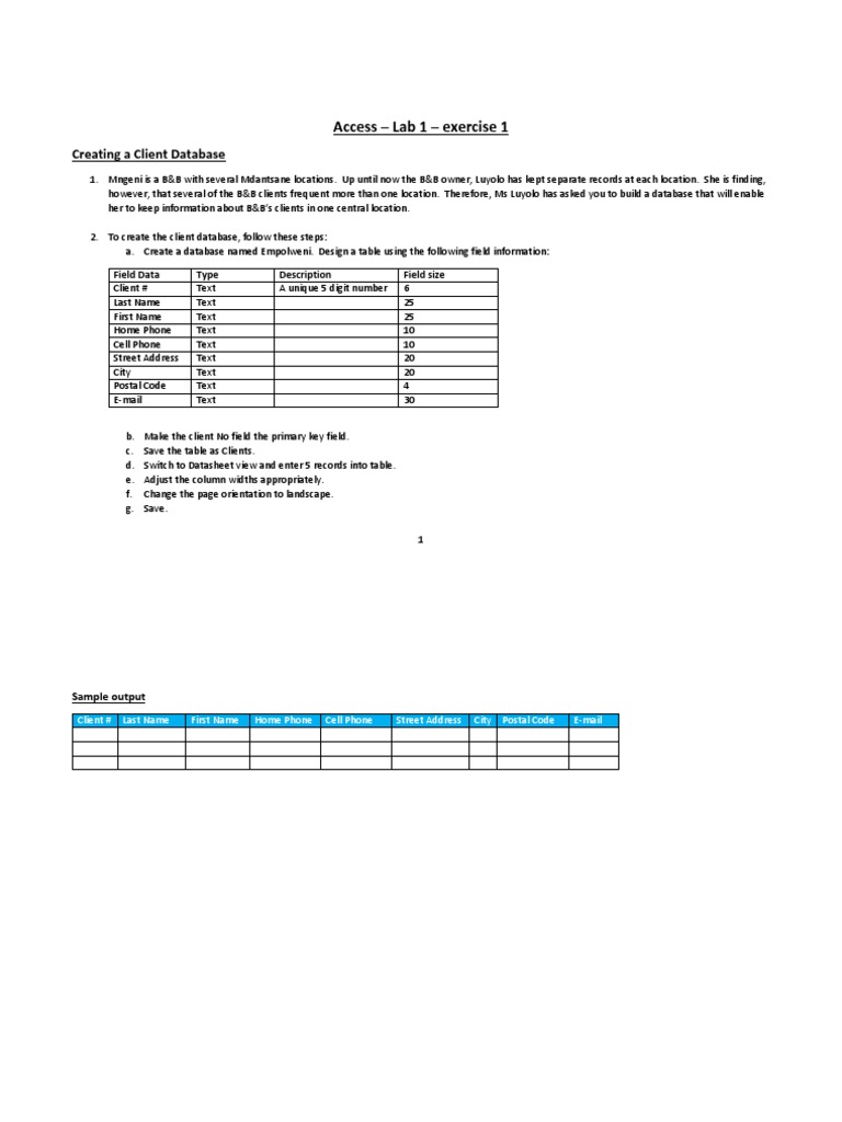 Creating a Database Exercise_6b7d918738876fc9998cdb82a9ff484f.pdf | PDF ...